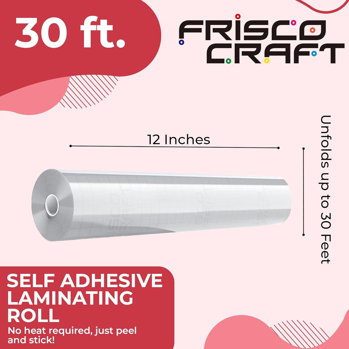 Frisco Craft Clear Vinyl Self-Adhesive Laminate 12" x 30FT Roll, Compa